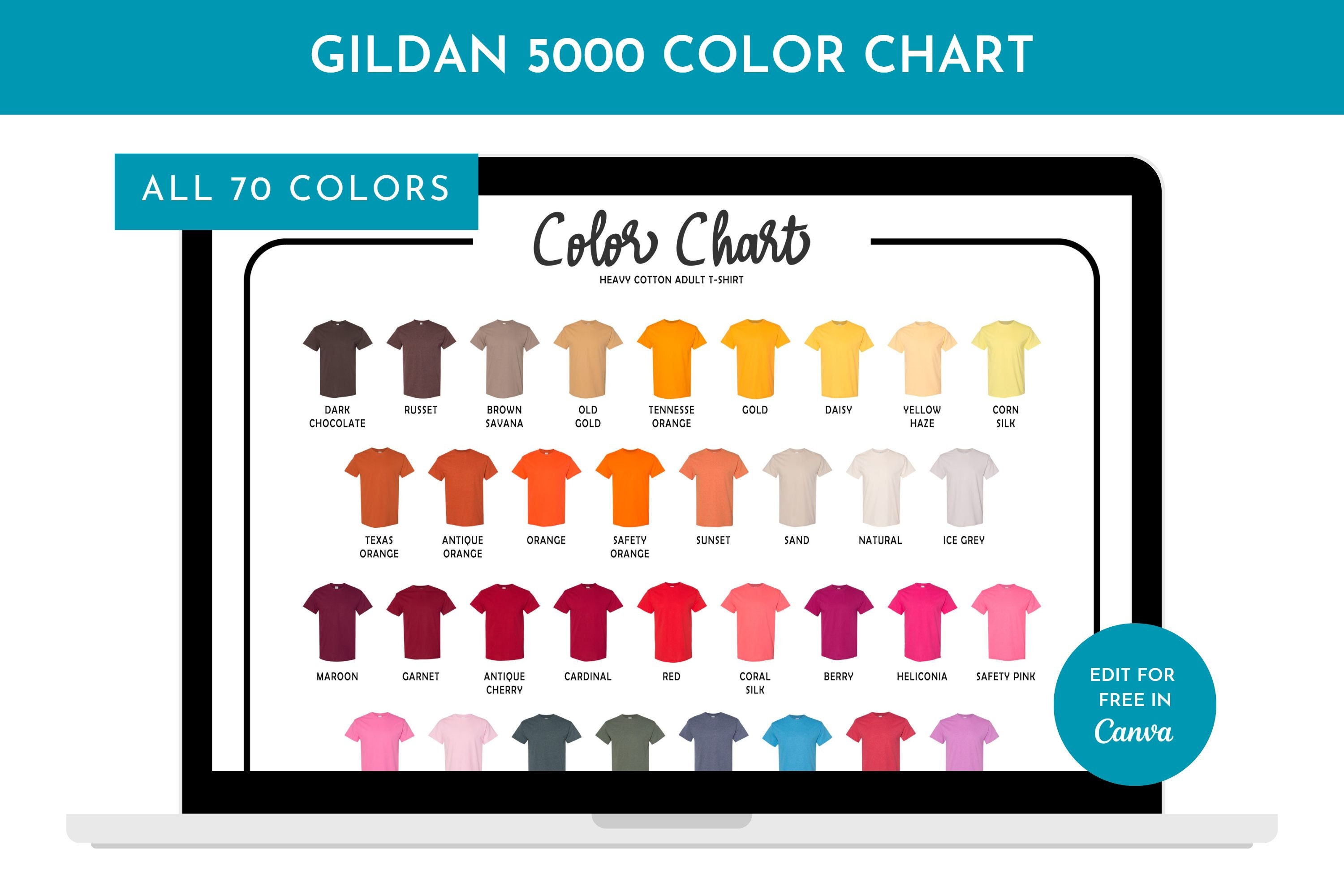 Gildan 5000 Canva Template Digital File, All 70 Colors, Gildan 5000 Heavy Cotton Tshirt, Unisex ...