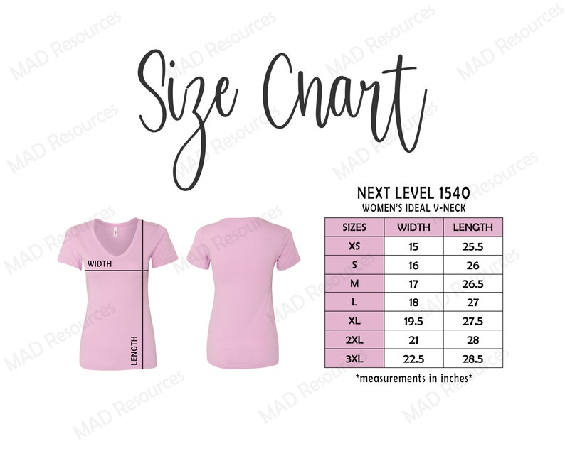 Next Level 1540 Size Chart Next Level Women's Ideal - Etsy Canada