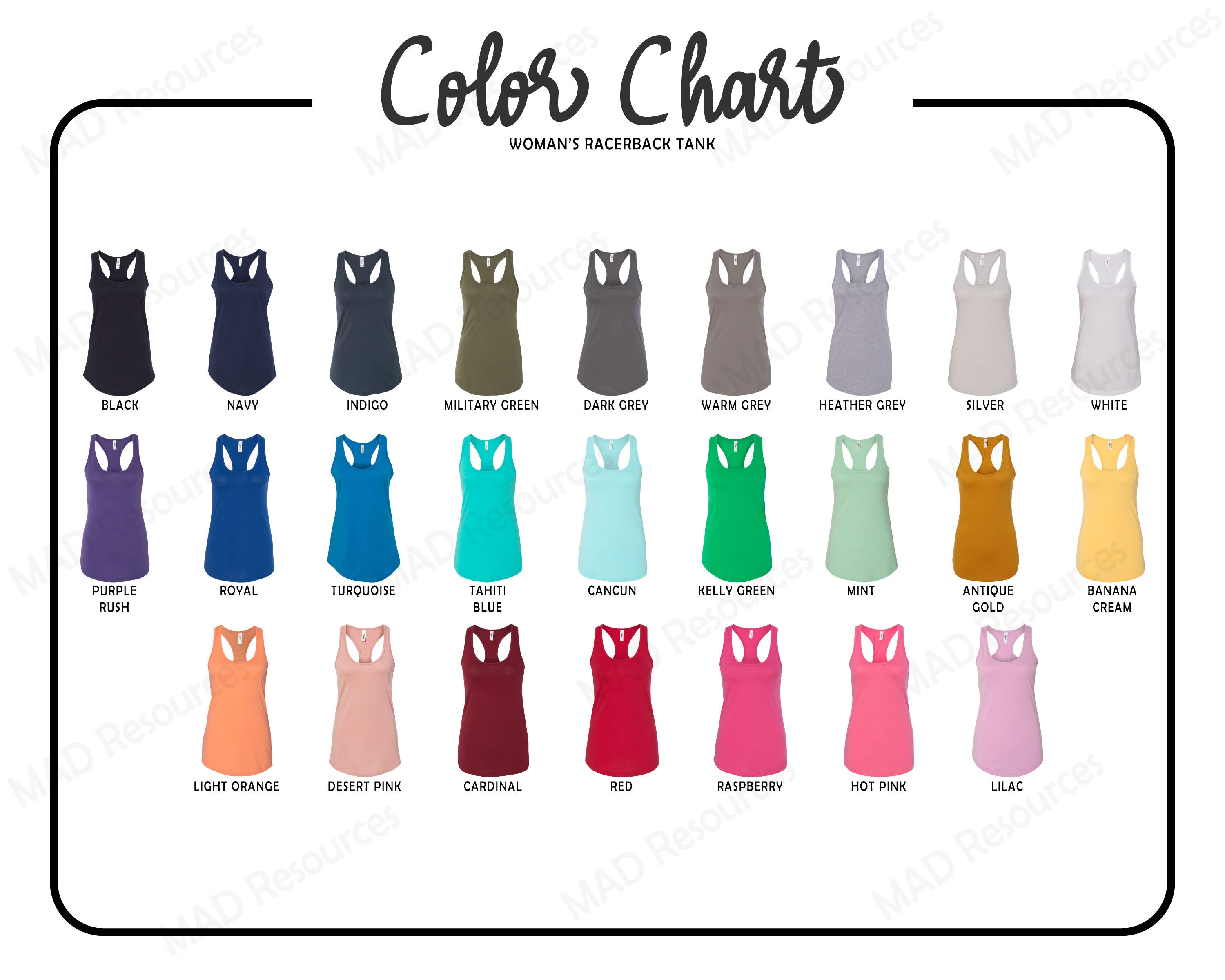 N1533 Tank Color Chart, Every Color Tank, Next Level TANK Color Chart ...