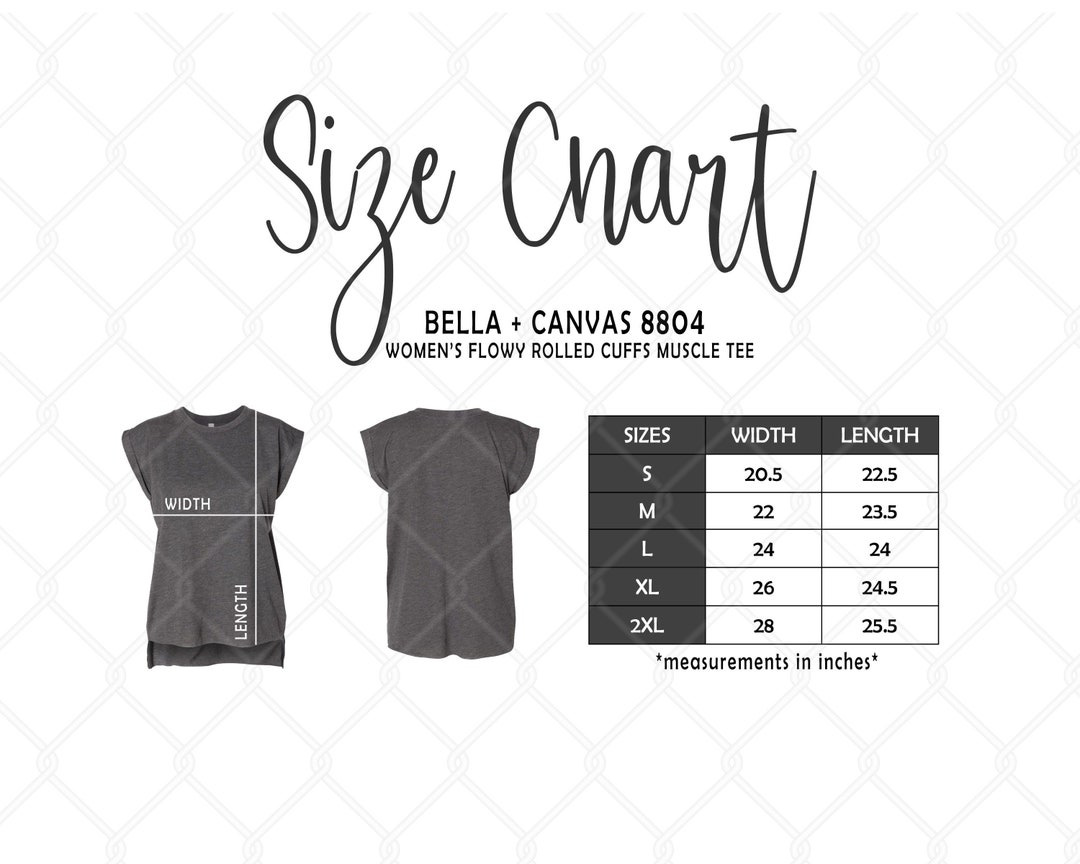 Bella Canvas 8804 Size Chart Bella Canvas Muscle Tank Size Chart Bella ...