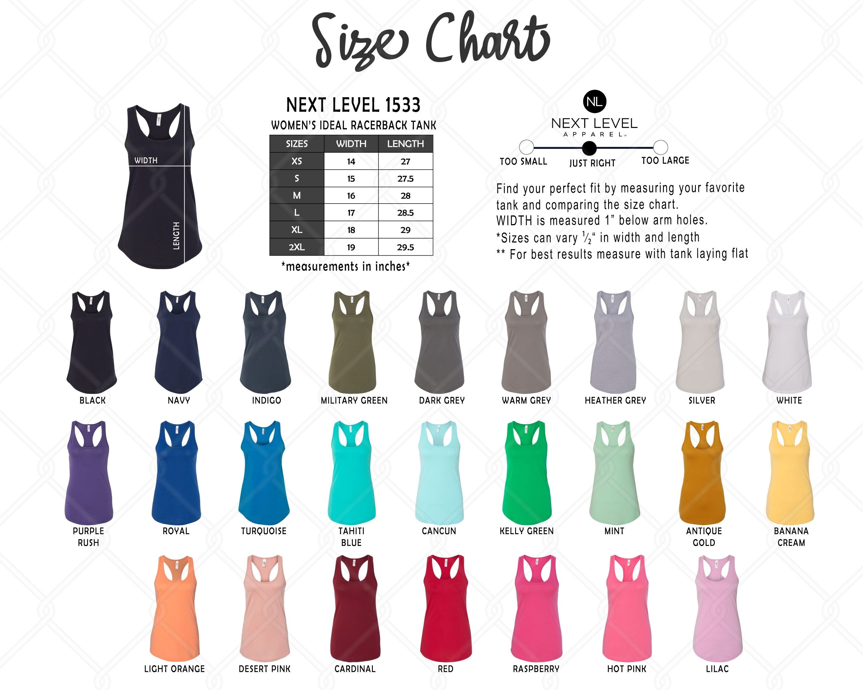 Next Level 1533 Size Color Chart 25 COLORS Next Level - Etsy UK