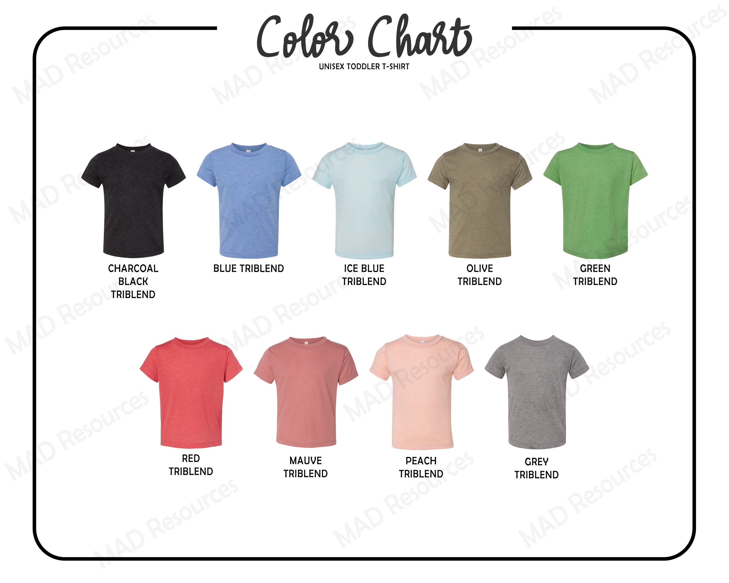 Bella Canvas 3413T Color Chart BC3413 Toddler Color Chart - Etsy