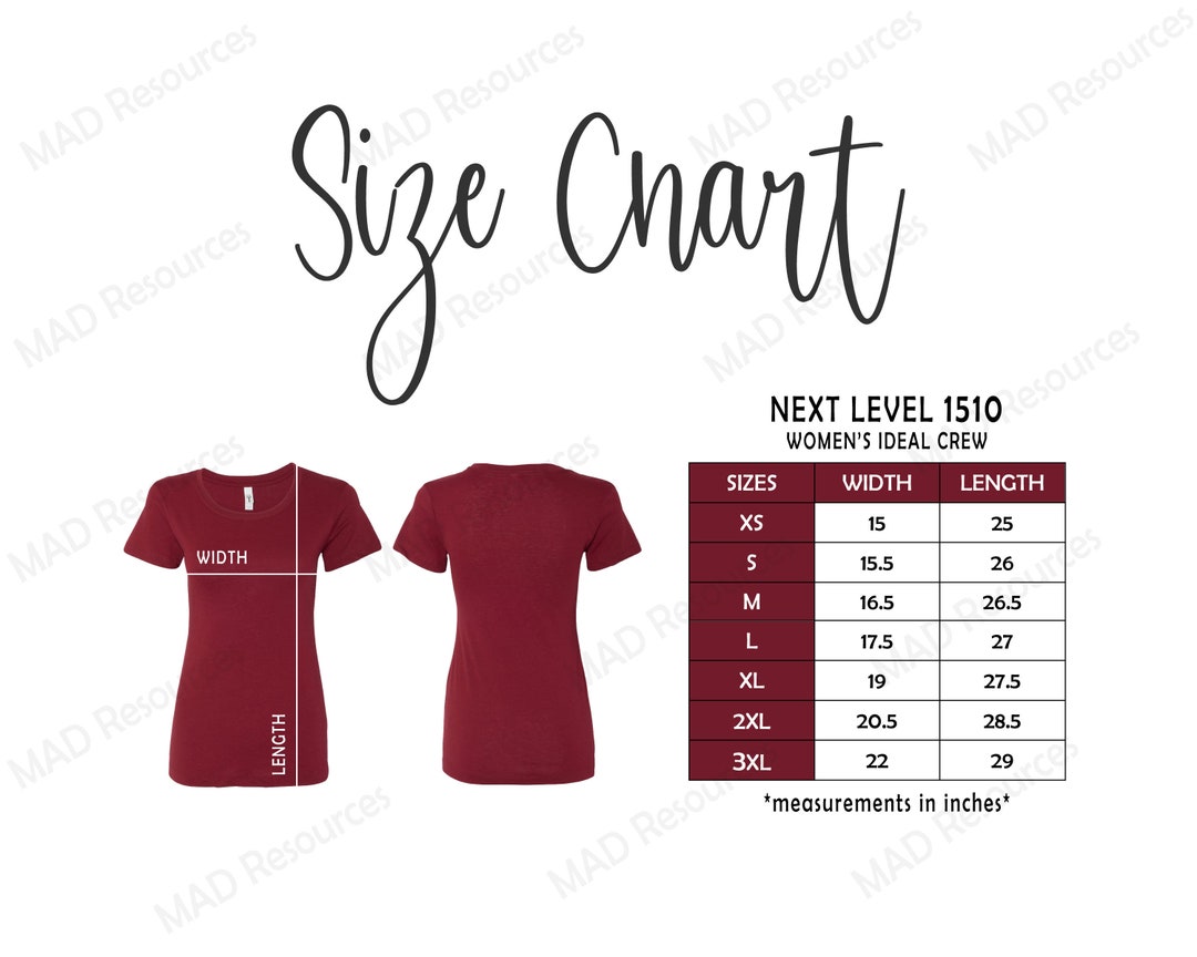 Next Level 1510 Size Chart Next Level Women's Ideal Crew - Etsy