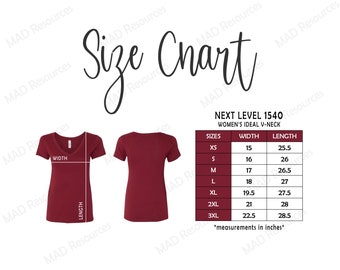 Next Level Ideal T Size Chart - Etsy