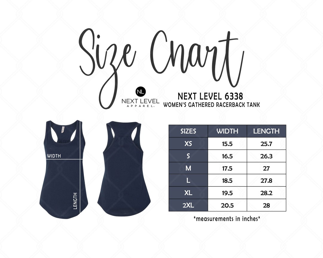 Next Level Size Chart 6338 Next Level Racerback Tank Size - Etsy