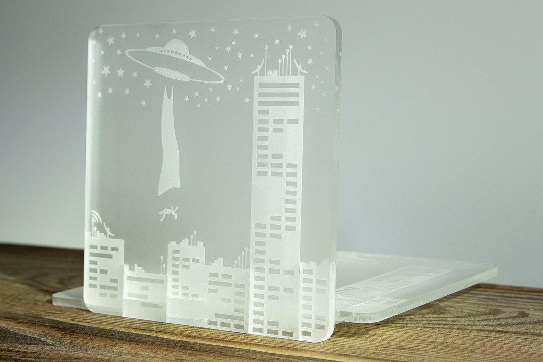 UFO Alien Coaster | Transparent Engraved Coaster | Alien Abduction ...