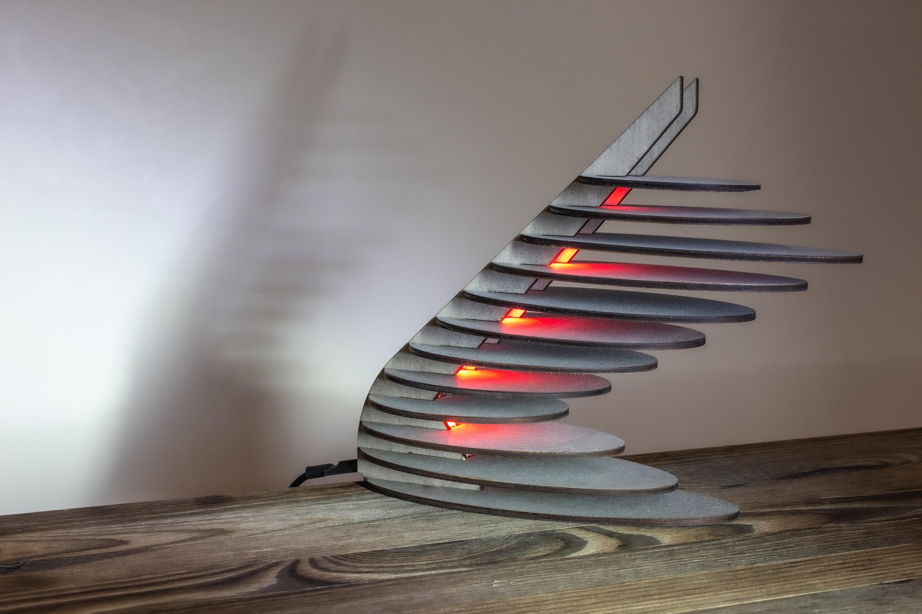 Sci-fi Punk Style LED RGB Lamp Curved Layered Ellipse Futuristic Wooden ...