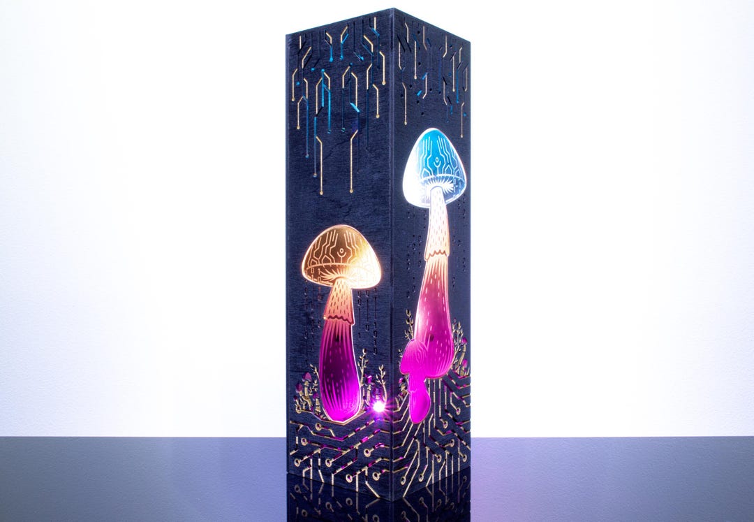 Cyber Mushroom Lamp – Futuristic LED Light With Binary Code Rain – Sci ...