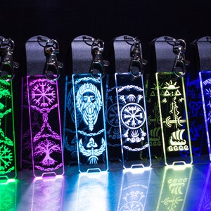 Viking LED Keychain – Norse Mythology Symbols: Tree of Life, Vegvisir ...