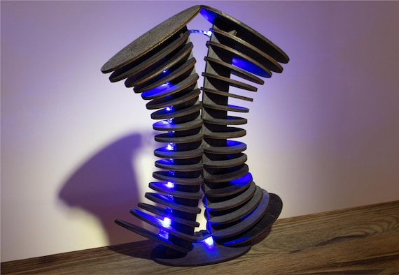 Sci-fi Punk Style LED RGB Lamp Curved Layered Ellipse Futuristic Wooden ...