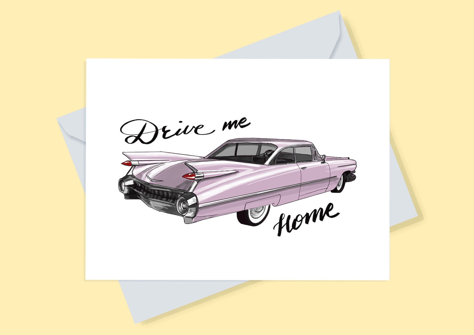 Pink Cadillac Card, Pink Cadillac, Greeting Card A6, Vintage Card ...