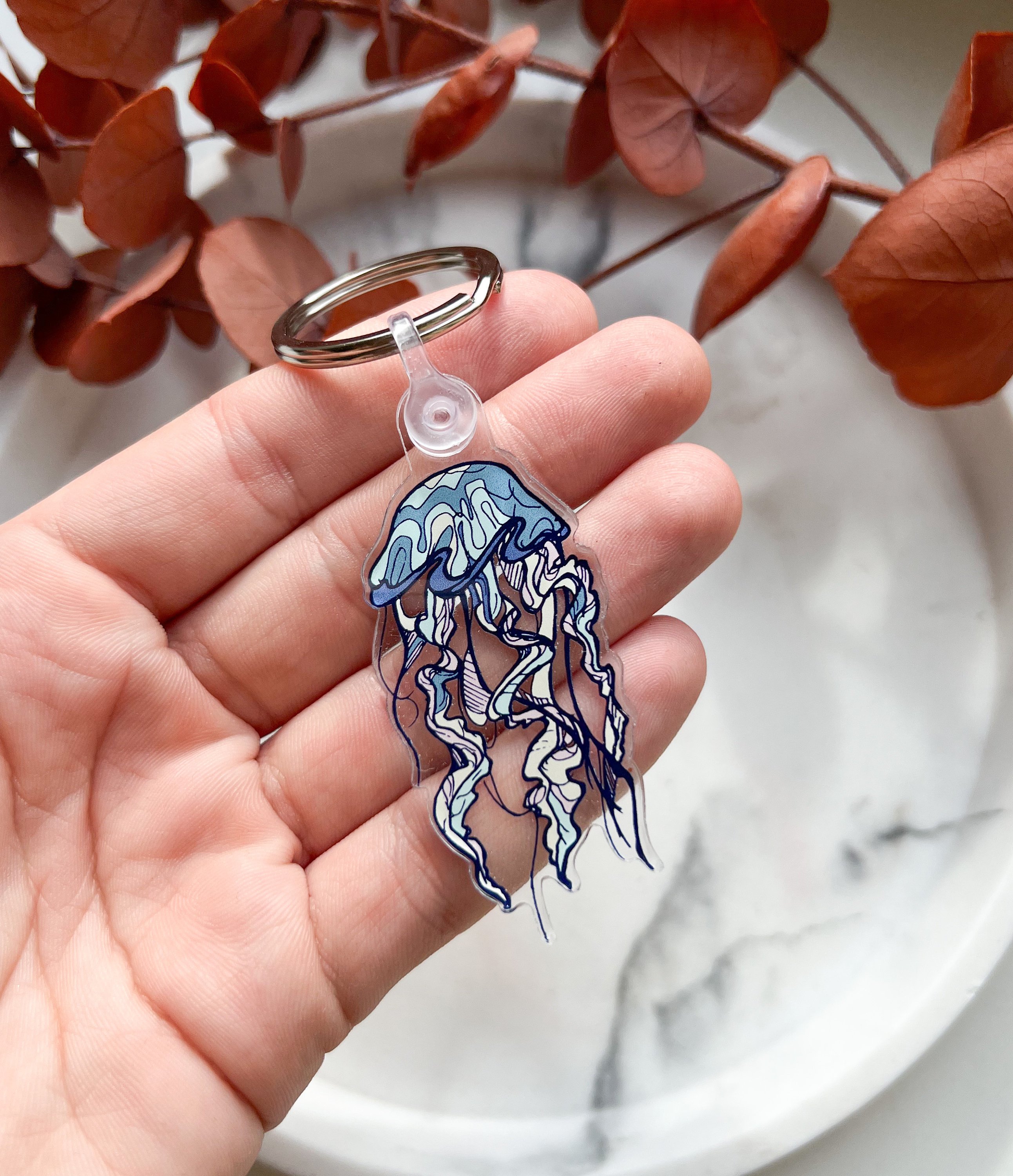 Jellyfish Keyring, Sea Life Animal, Car Key Accessory, Blue Jellyfish ...