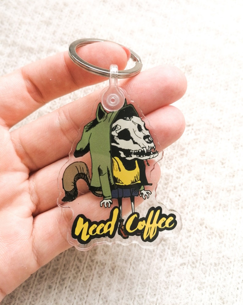 Cute Monster Keychain, Caffeine Addict, Coffee Keyring, Coffee Monster ...