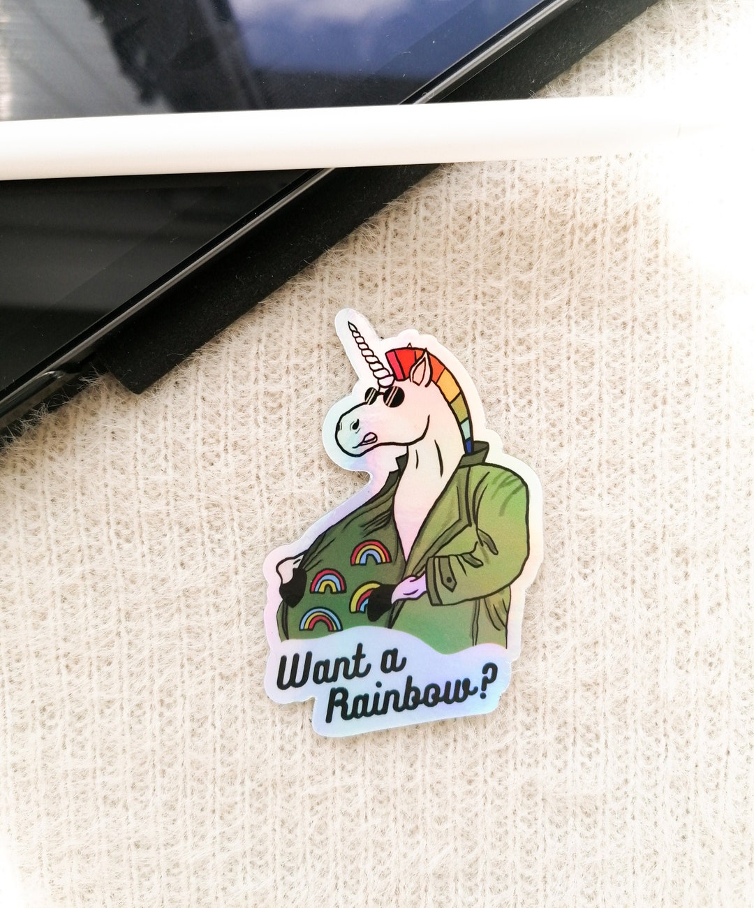 LGBTQ Sticker, Holographic Unicorn Sticker, Rainbow Sticker, PRIDE ...