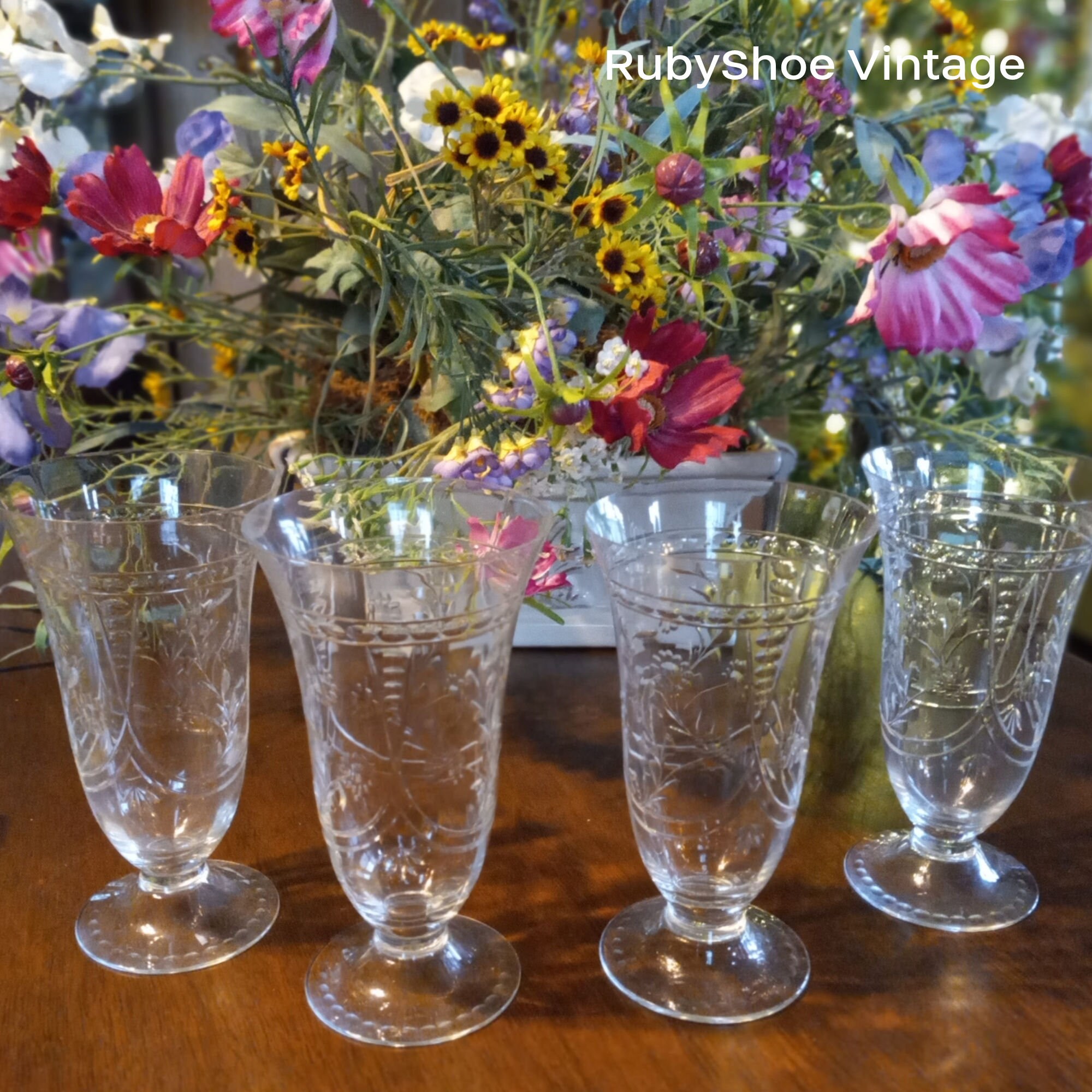 Etched Glass Parfait Glasses. Ice Tea Glassware. Set of 4. Elegant ...