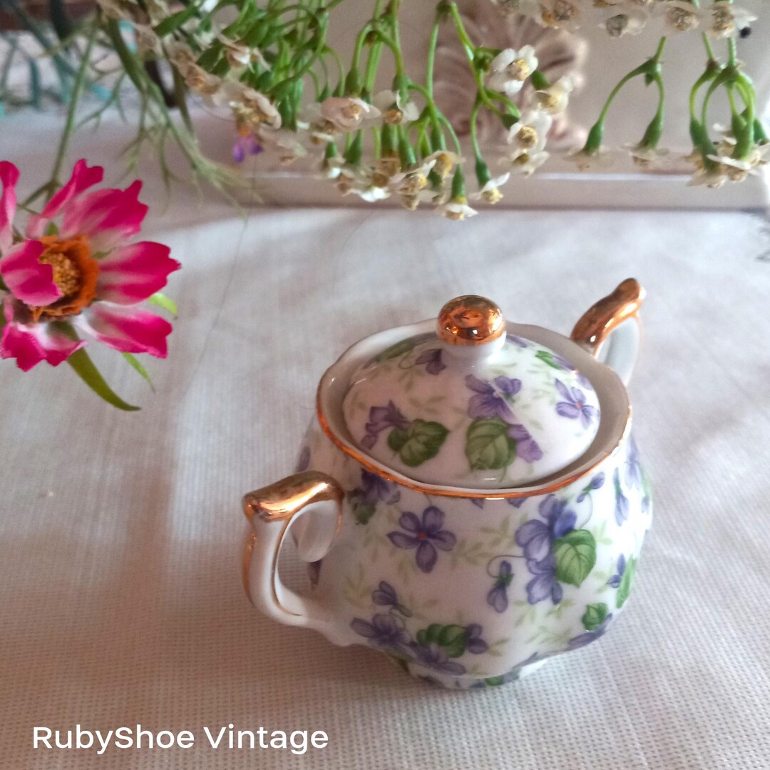 Sweet! Mini Lefton Violet Chintz Covered Sugar Bowl. NE794V. Violets ...