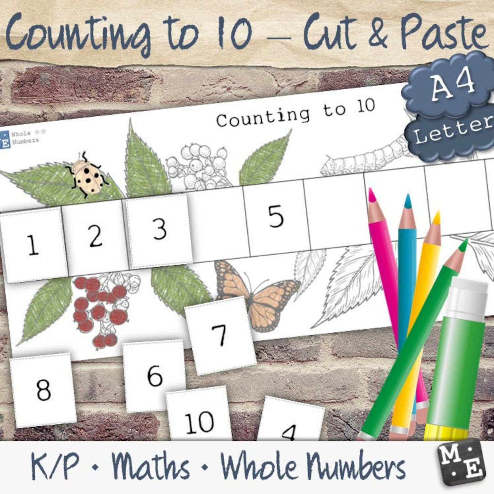 Kindy Prep Mathematics Whole Numbers COUNTING TO 10 Cut and Paste ...