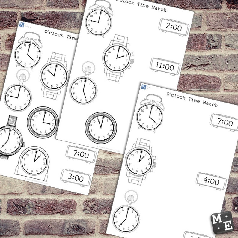 Kindy Prep Time TELLING TIME O'clock Time Match - Etsy
