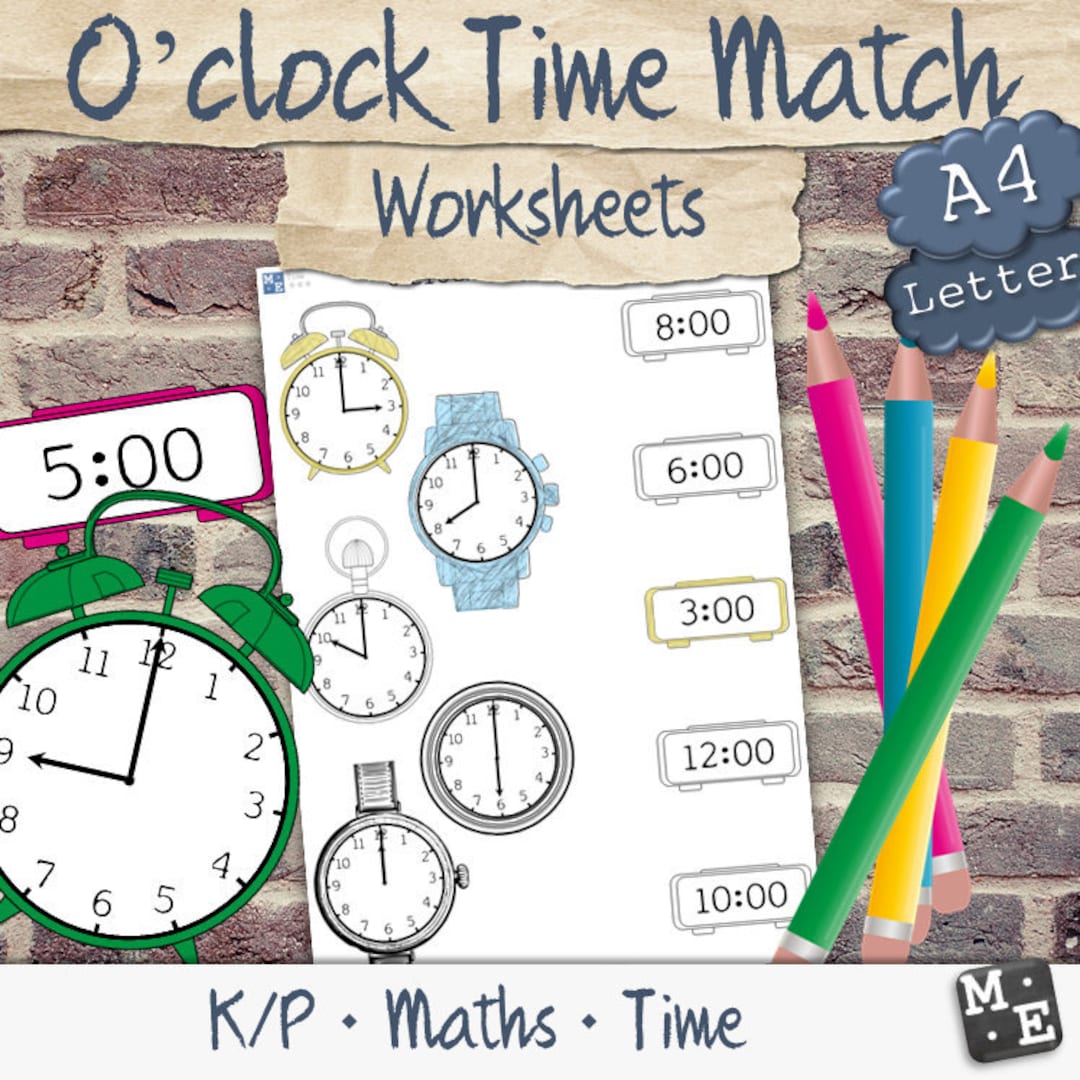 Kindy Prep Time TELLING TIME O'clock Time Match - Etsy