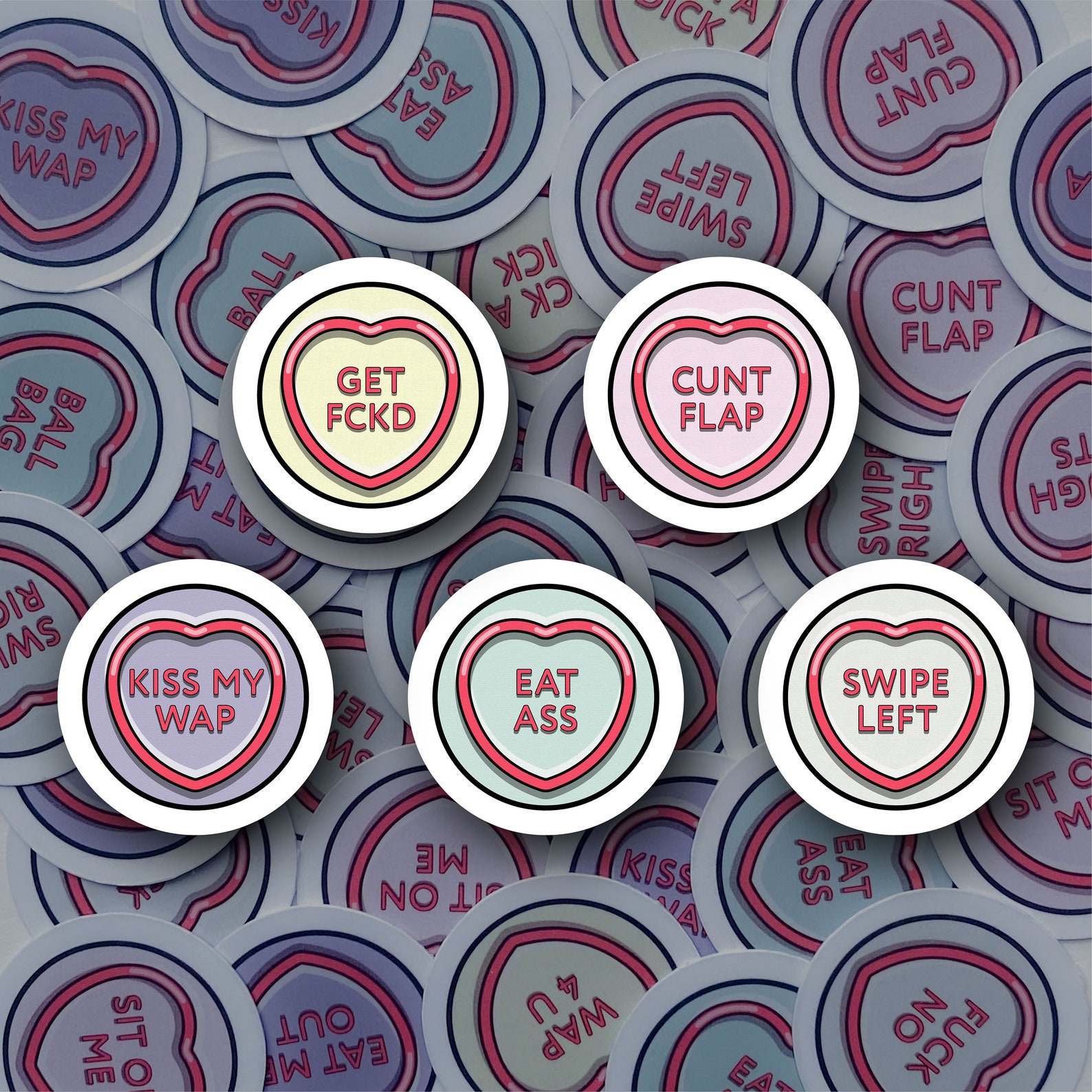 Rude Love Heart Sweet Stickers Set of 5 | Etsy