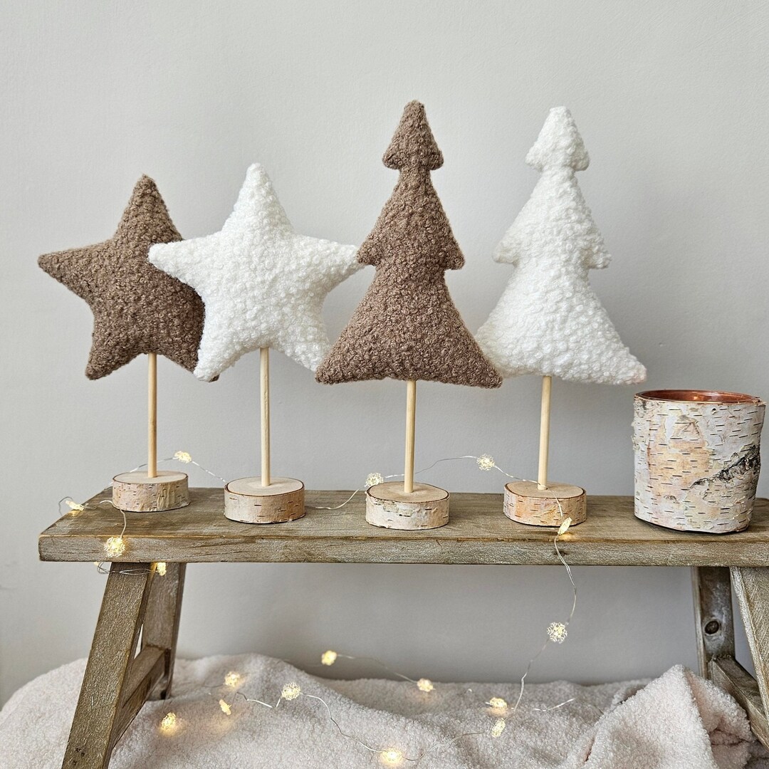Boucle Christmas Tree Real Wooden Stand Decorations Tree Decorations ...