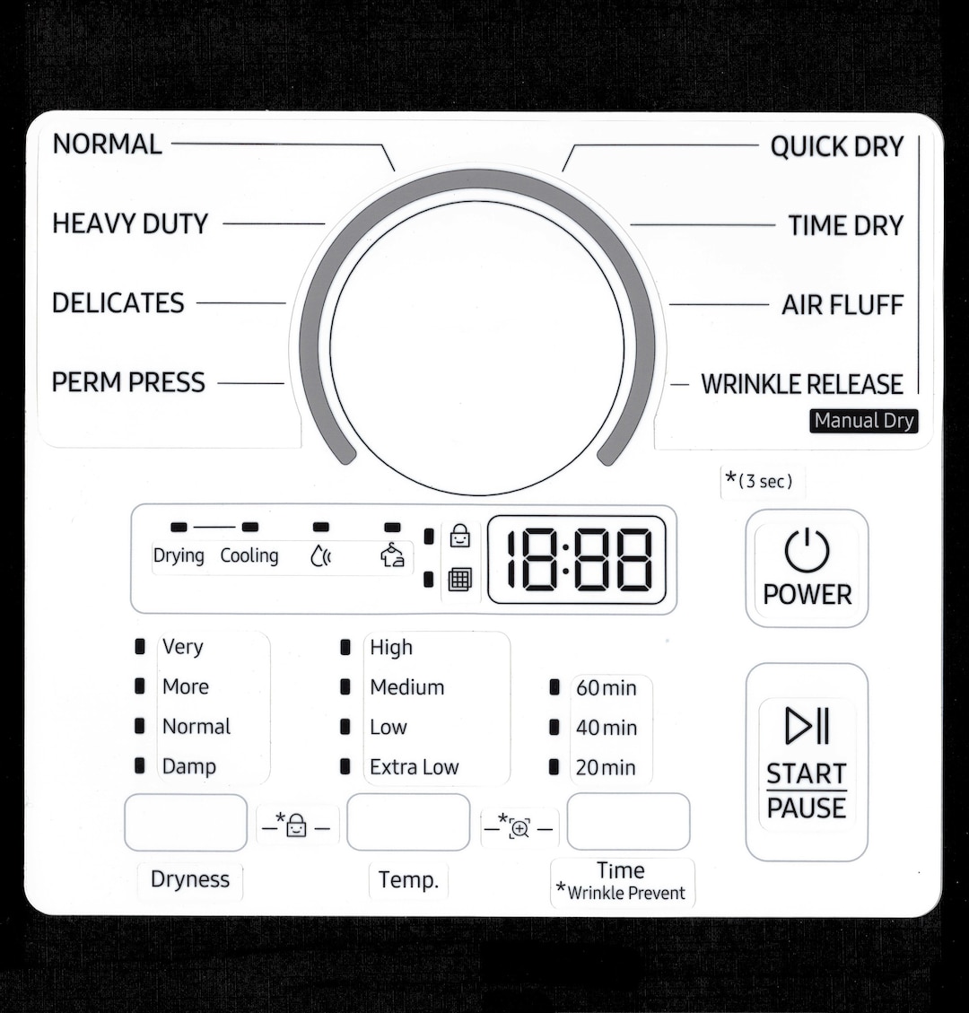 Samsung Model DVE45T3200W & DVG45T3200W Dryer Sticker Sheet Labels ...
