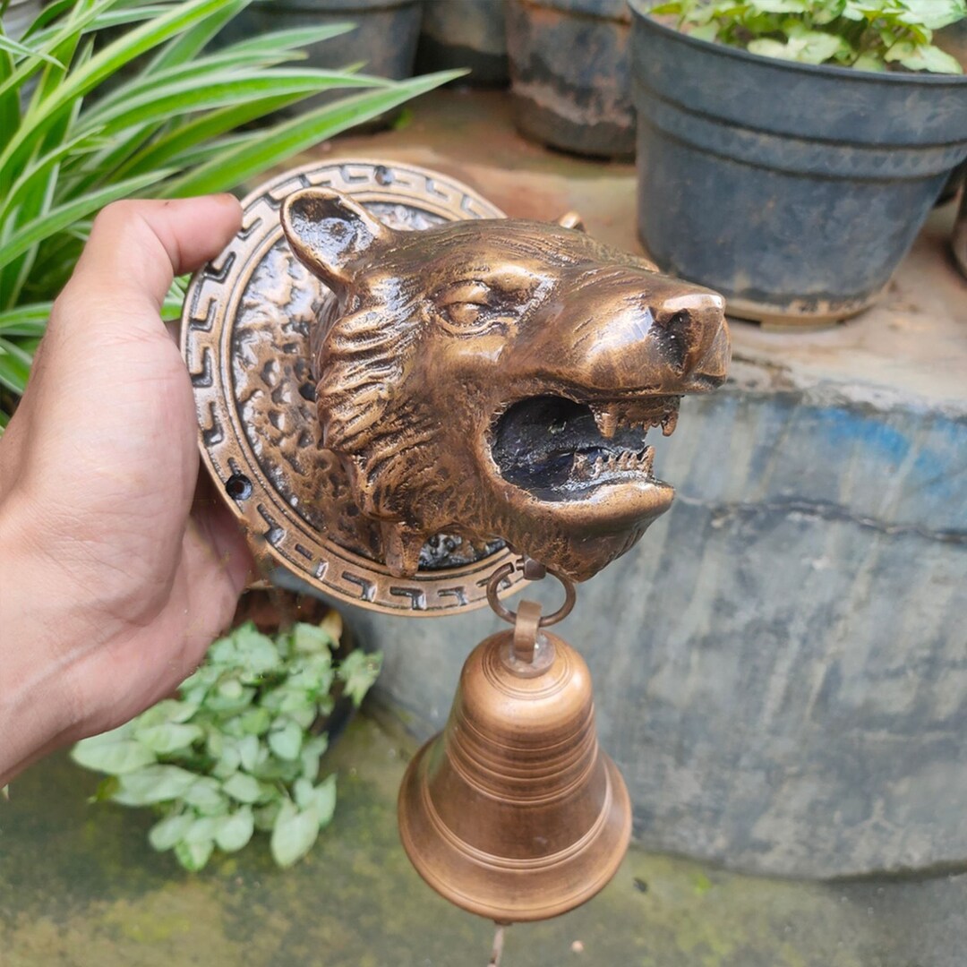 TIGER Brass Bell Hanger, Handmade Bell, Bell Ornaments, Hanging Bells ...