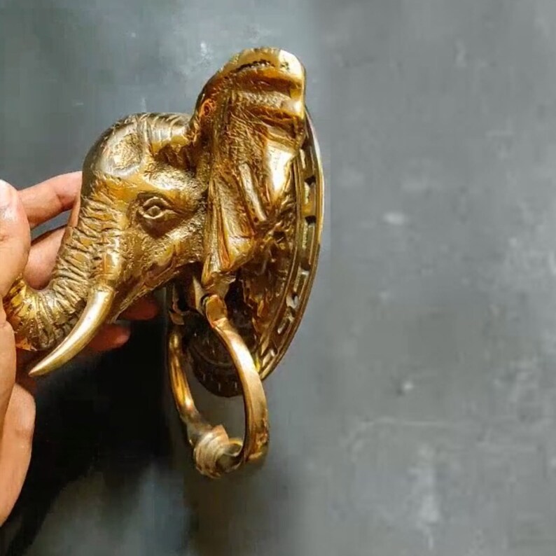 Antique Elephant Indian Head Door Knocker | 5.5" Solid Brass Mammoth ...