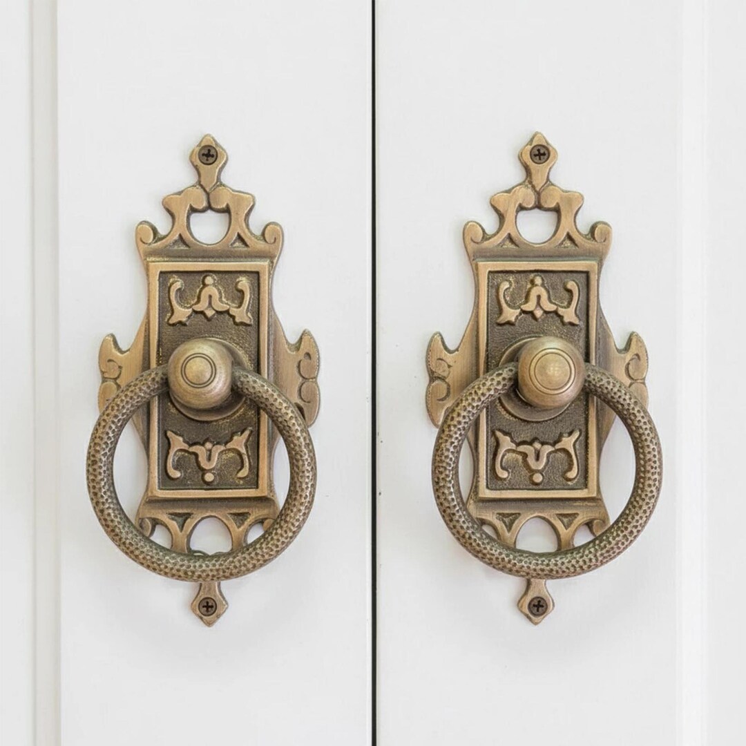Pair Ornate Antique Brass Drawer Bails, Large 6.69 Inches Gothic ...