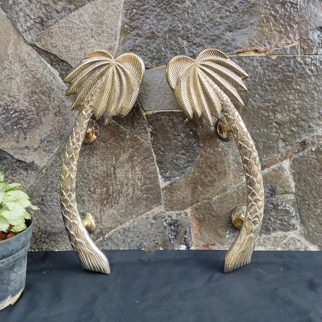 Door Handle Set - Antique Coconut Tree Brass Pulls, 15.74" Handles for ...