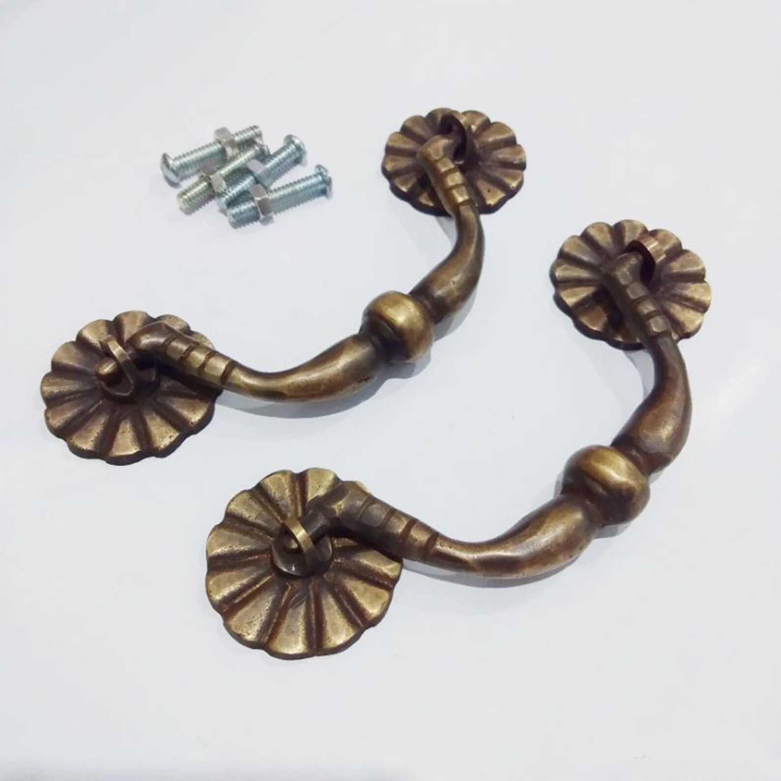 Beaded Flower Post Bail Pull Solid Brass | Cabinet Drawer Door Handle ...