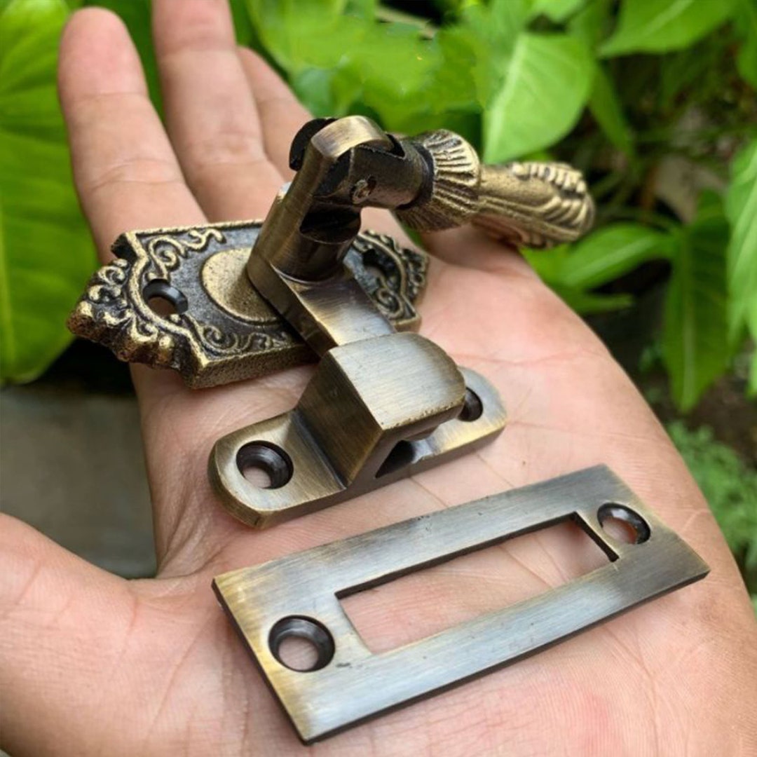Antique Brass Carved Door & Window Lock Slot Latch Lock 3.93 Inches 2 ...
