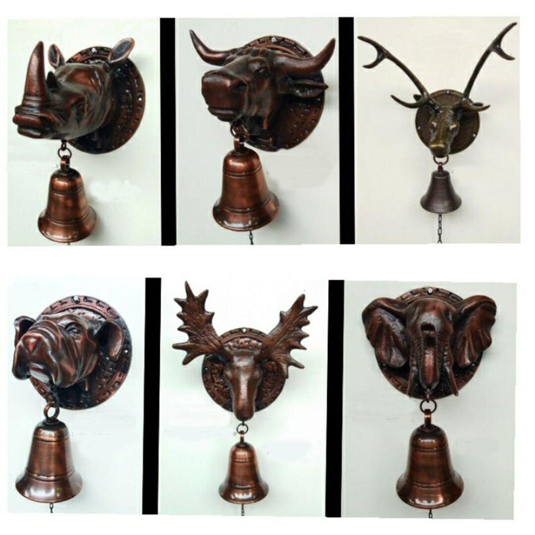 Antique Animal Head Brass Doorbell Ox Head, Bulldog Head, Deer Head ...