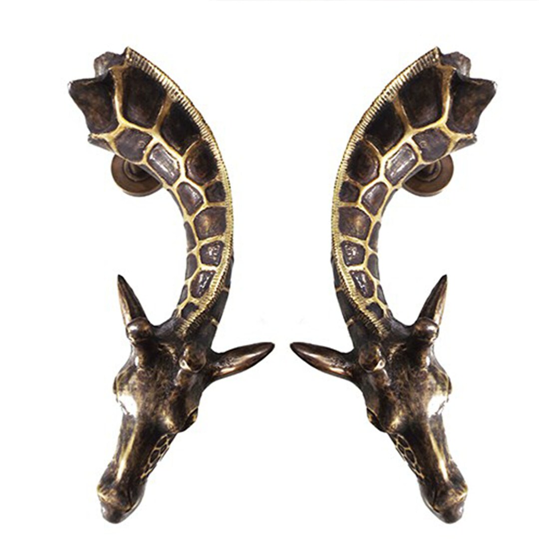GIRAFFE Door Handle Antique Brass, Animal Door Handles, Wild Door Pull ...