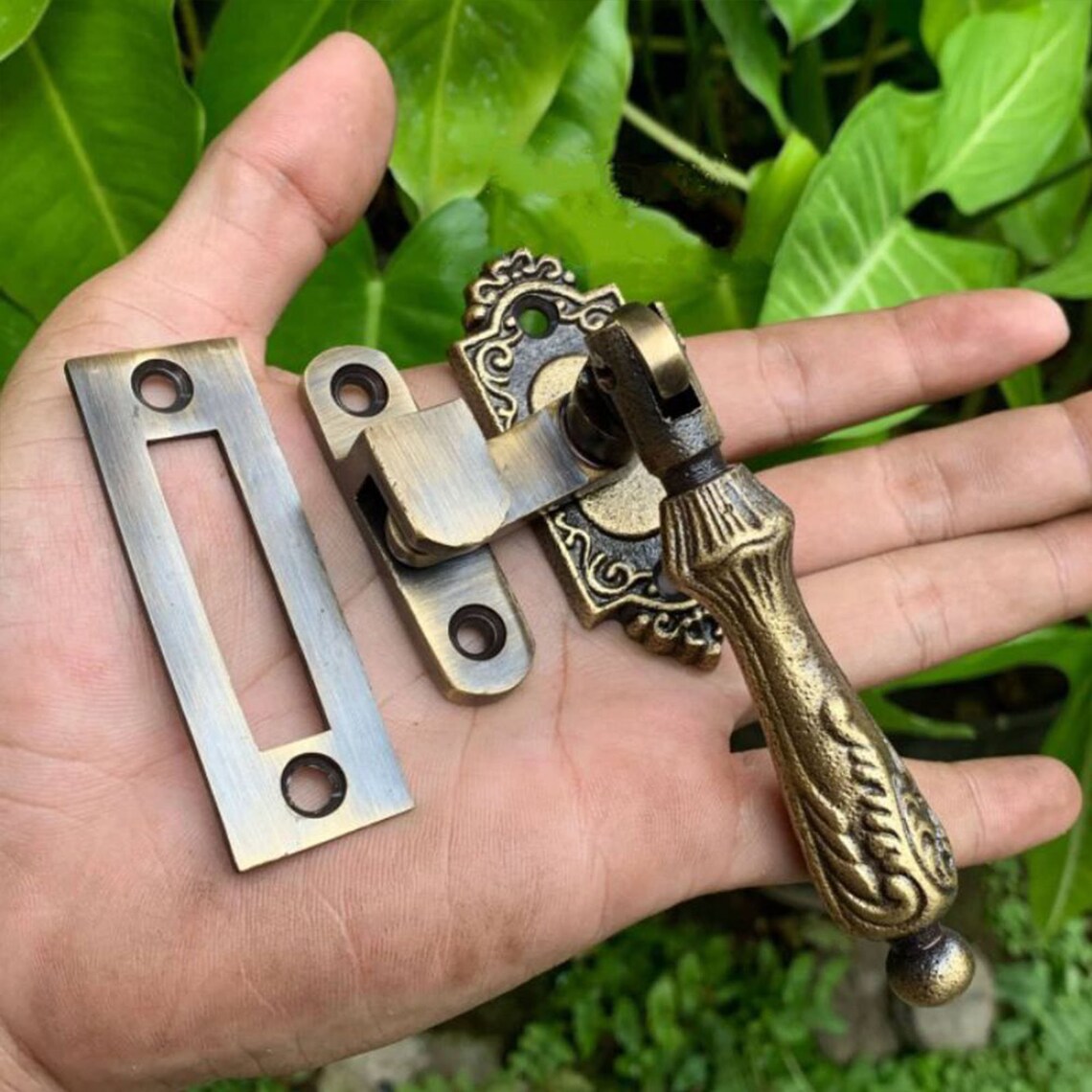 Antique Brass Carved Door & Window Lock Slot Latch Lock 3.93 Inches 2 ...