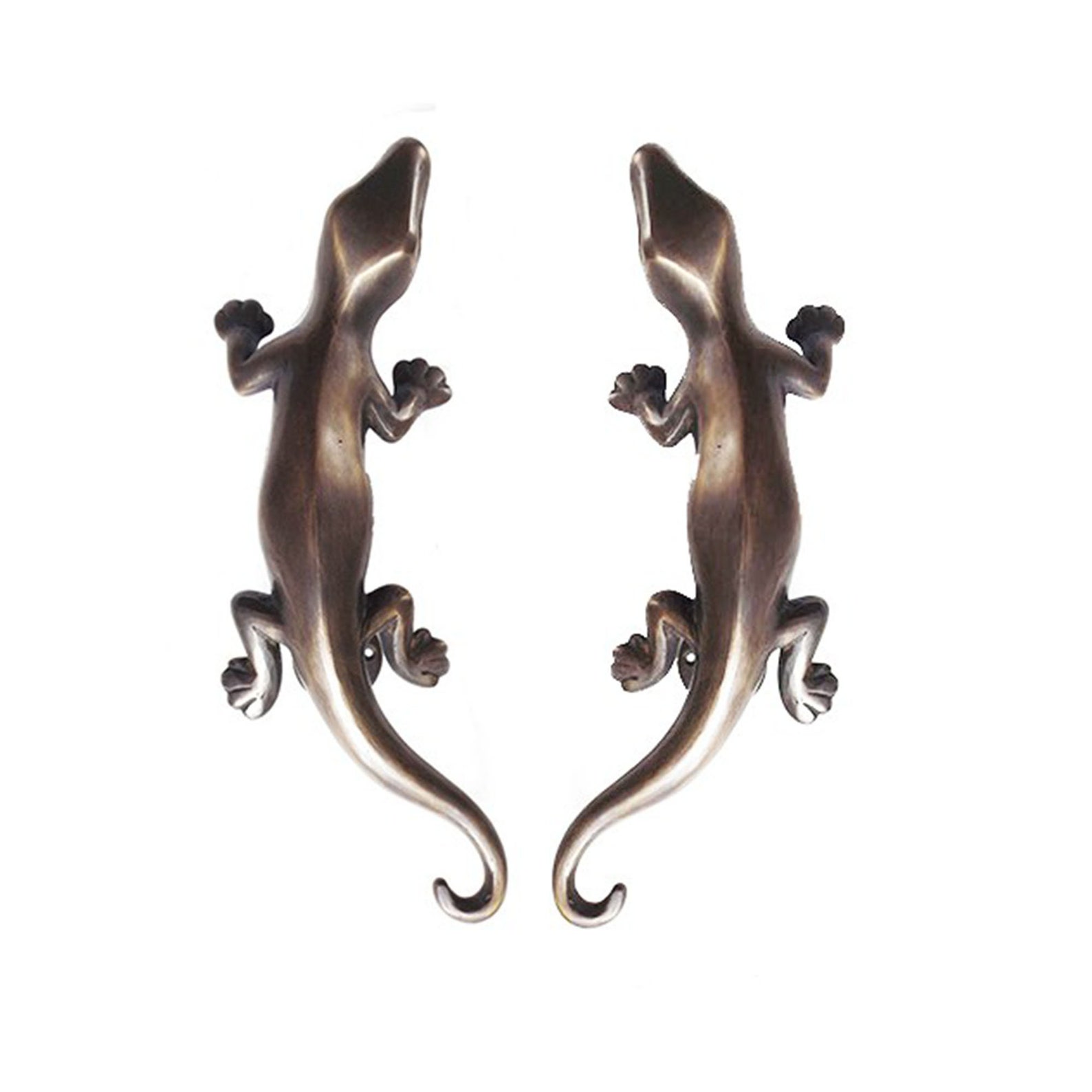 Gecko Door Handles - Antique Brass Lizard Pulls, 11.5" Large Animal ...
