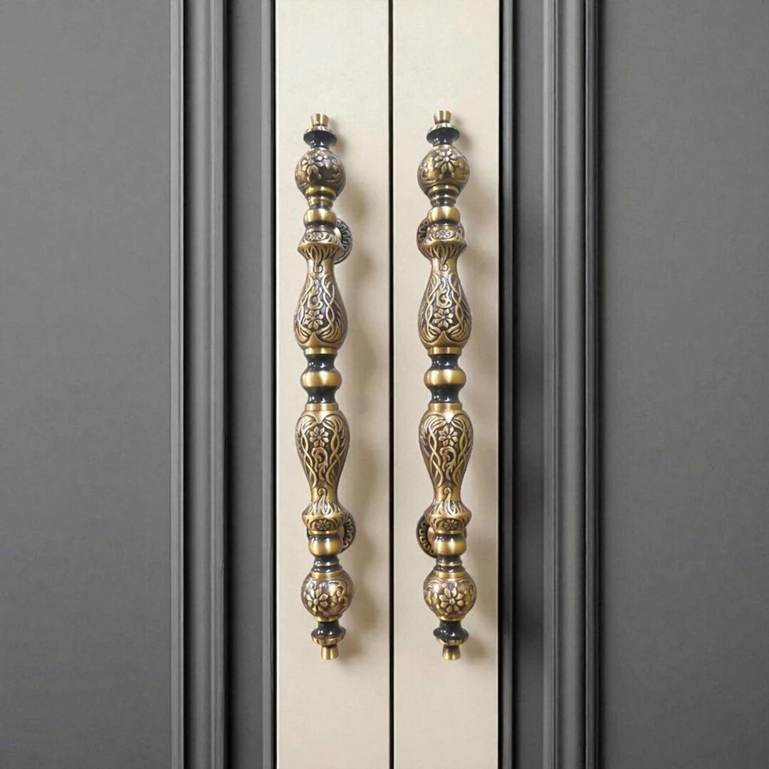 Set of 2 Antique Brass Door Handles - 18.5