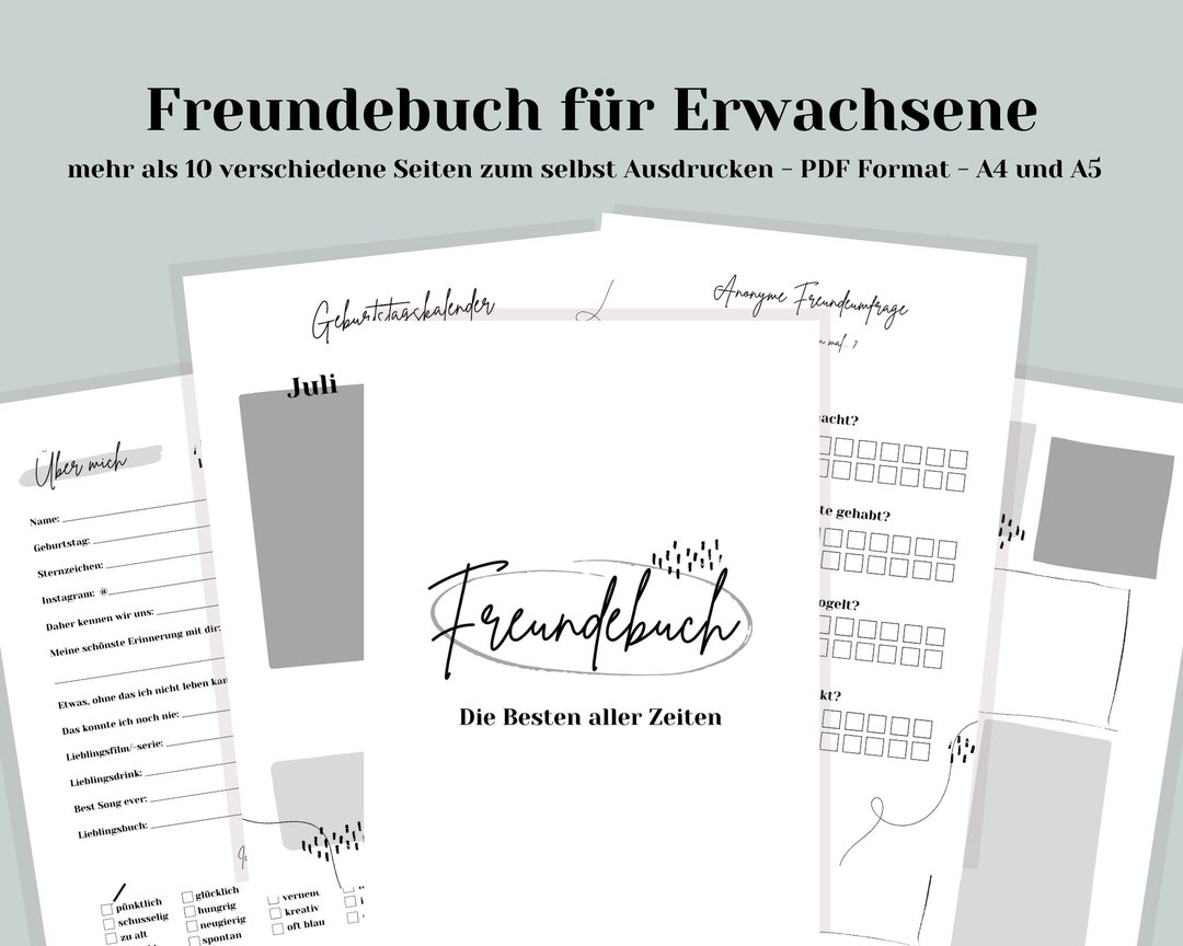 Freundebuch für Jugendliche & Erwachsene schwarz-weiß - Printable PDF ...
