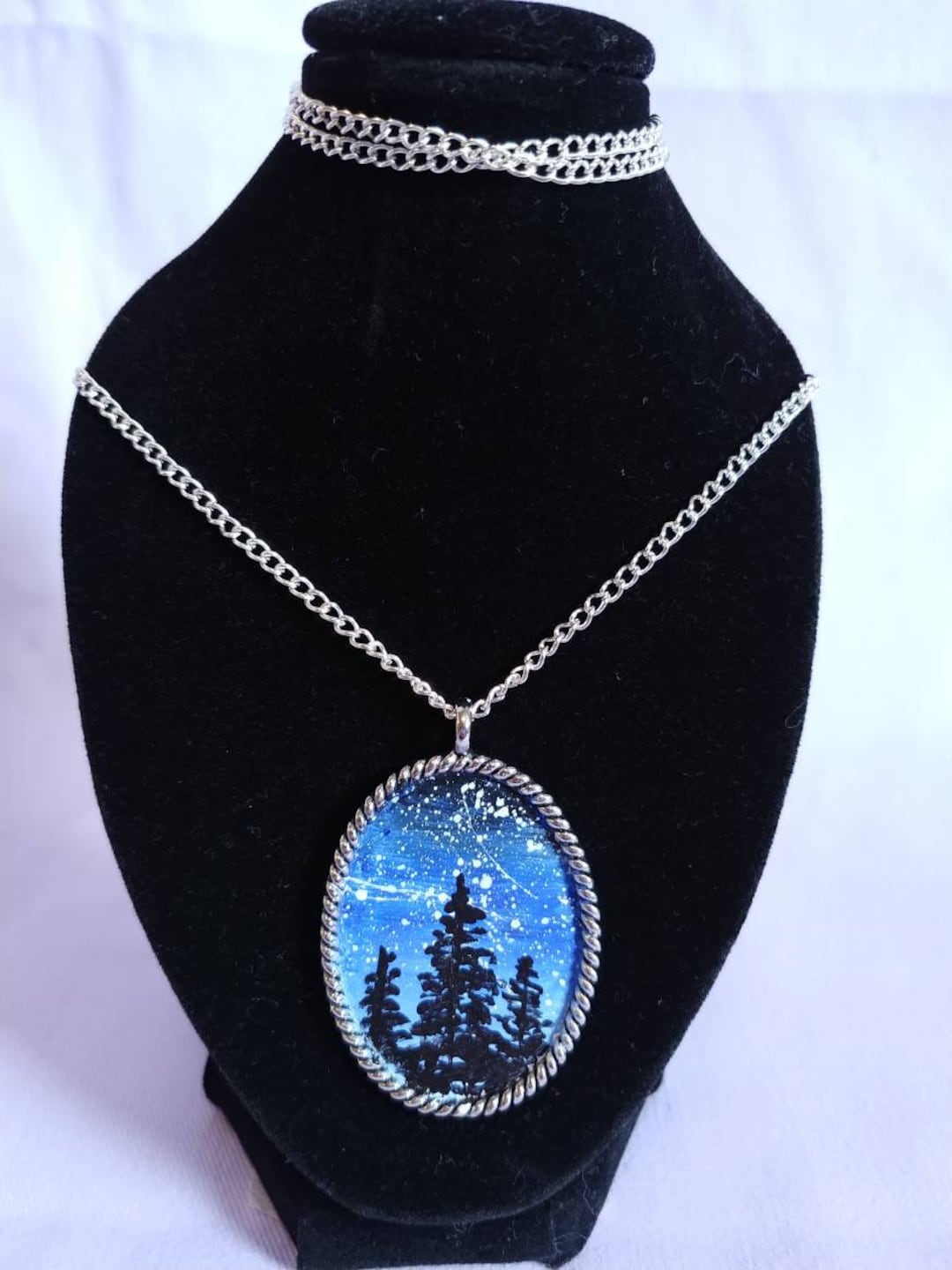Hand Painted Night Forest Bezel Pendant Necklace - Etsy
