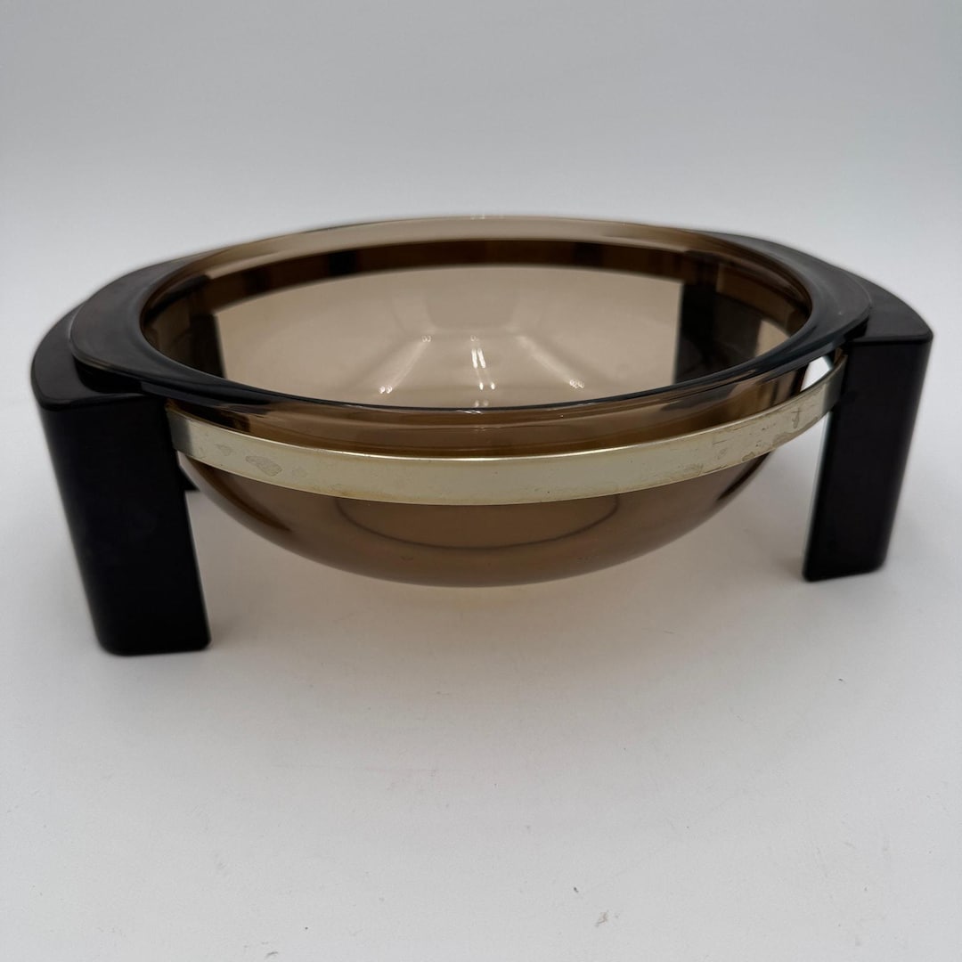 Vintage PYREX Fireside Amber Mixing Serving Bowl and Handled Cradle 024 ...