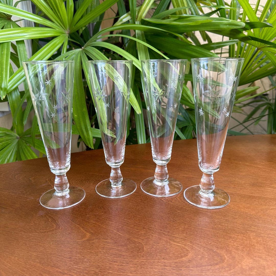 Vtg Pilsners by Sasaki Atomic, MCM Set of 4 Beer Glasses Stemware ...