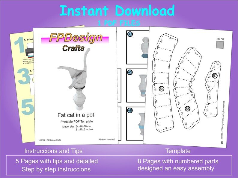 Fat Cat in a Pot Papercraft 3D DIY Origami Sculpture Low - Etsy