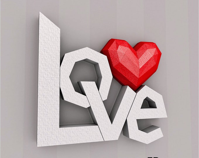 Love Papercraft, Heart DIY Origami, Sculpture 3D, Low Poly, Valentine ...
