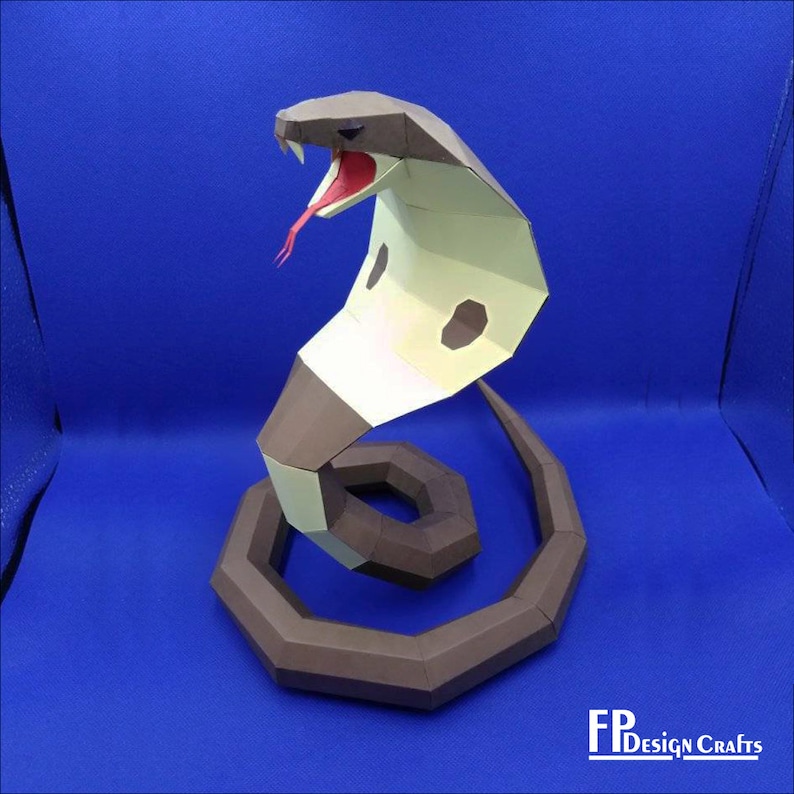 King Cobra DIY, Low Poly Snake, 3D Origami King Cobra Decor Snake 3D ...