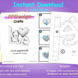 Love Papercraft, Heart DIY Origami, Sculpture 3D, Low Poly, Valentine ...