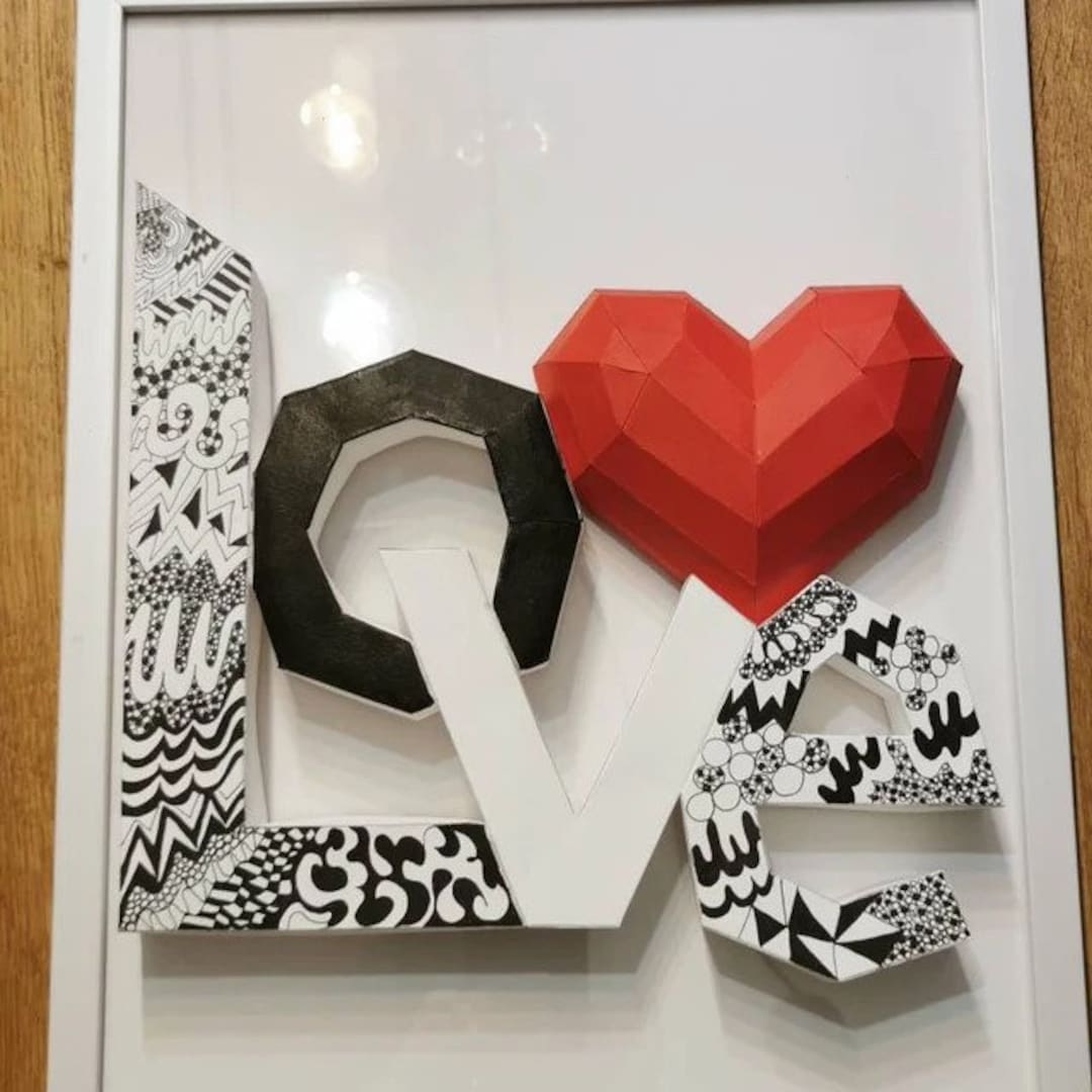 Love Papercraft, Heart DIY Origami, Sculpture 3D, Low Poly, Valentine ...