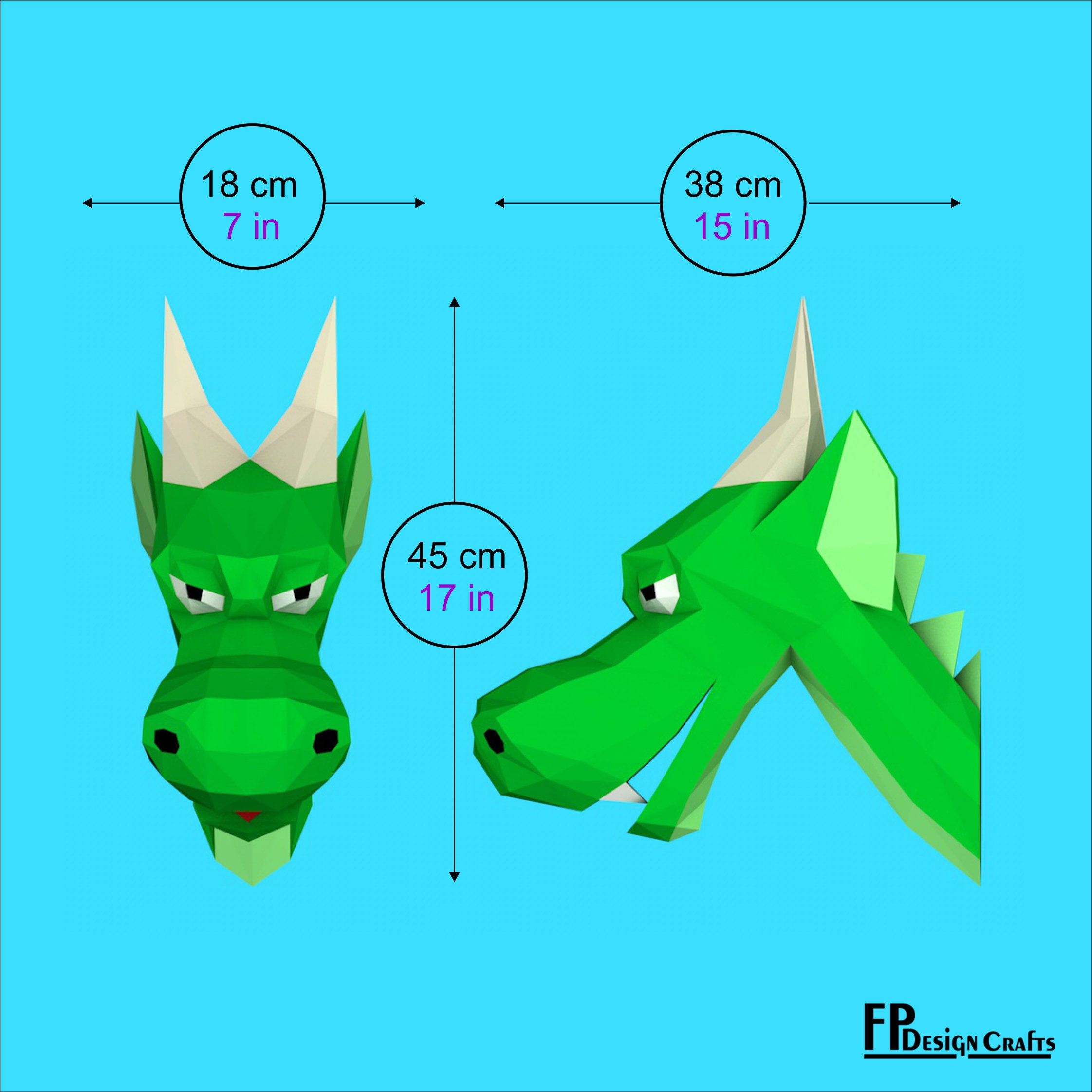 Cartoon Chinese Dragon Wall Trophy, DIY Dragon Head, Low Poly Dragon ...