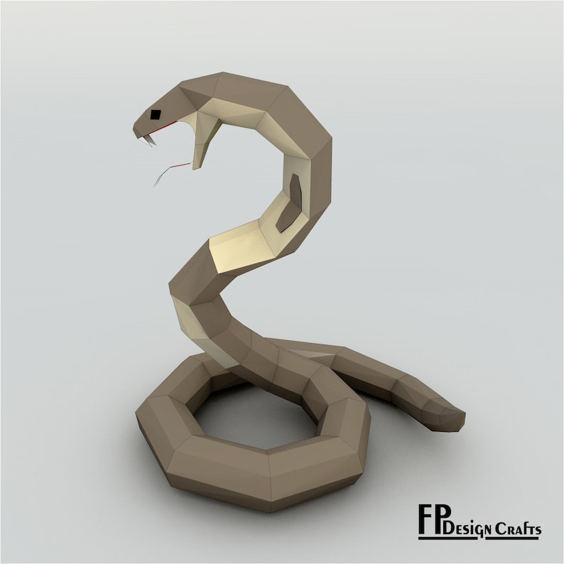 King Cobra DIY, Low Poly Snake, 3D Origami King Cobra Decor Snake 3D ...