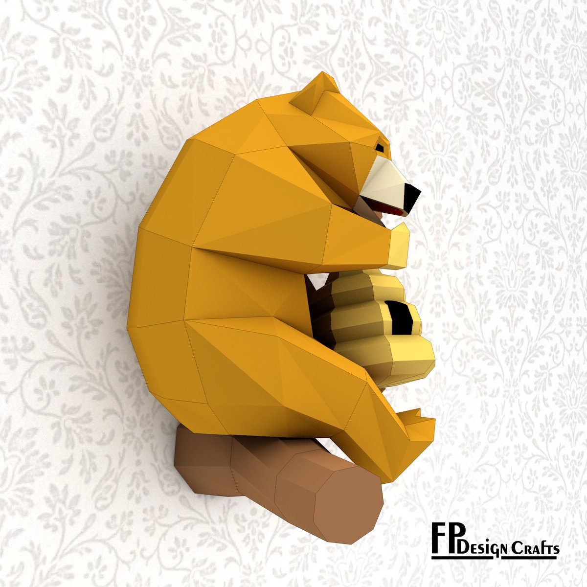 Bear With Beehive Wall Trophy , DIY Bear, Low Poly Bear, 3D Origami ...