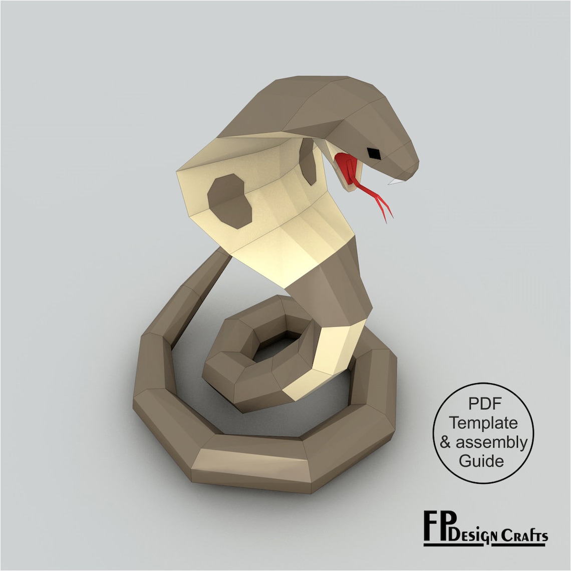 King Cobra DIY, Low Poly Snake, 3D Origami King Cobra Decor Snake 3D ...